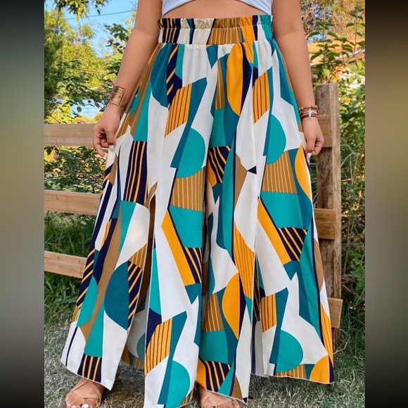Pants & Jumpsuits | Plus Size Abstract Print Split Thigh High Waist ...